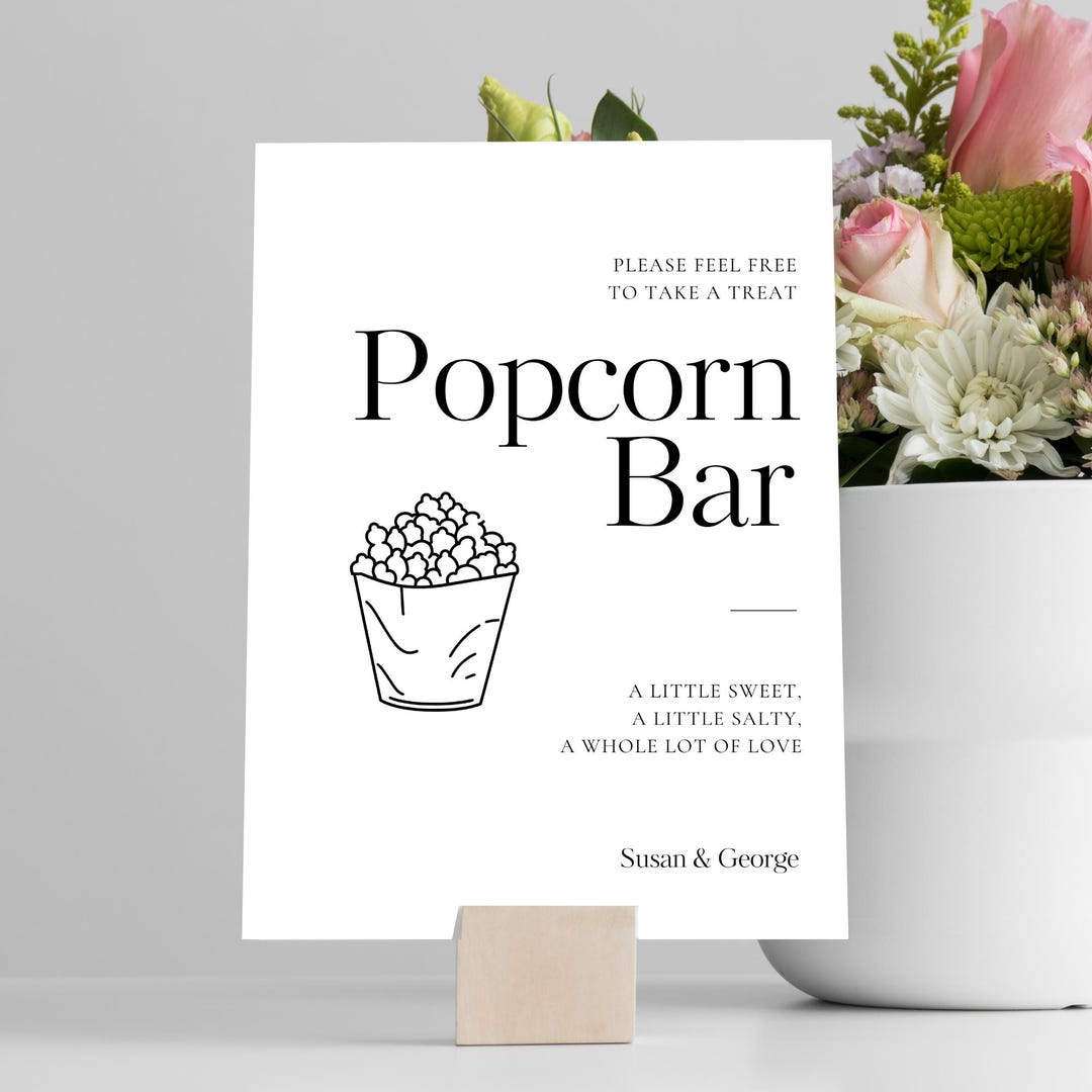 Minimal Popcorn Bar Sign, Printable Party Decor, Instant Download Canva ...