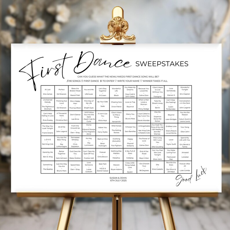 Wedding First Dance Sweepstake Game, Fun Unique Reception Activity ...