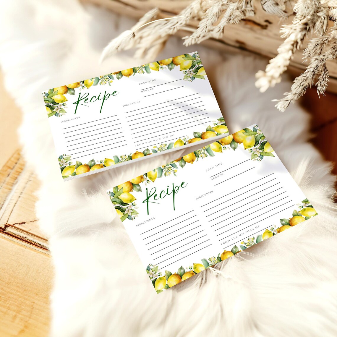 Lemon Recipe Card Template, Editable Bridal Shower Template ...