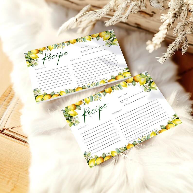 Lemon Recipe Card Template, Editable Bridal Shower Template ...