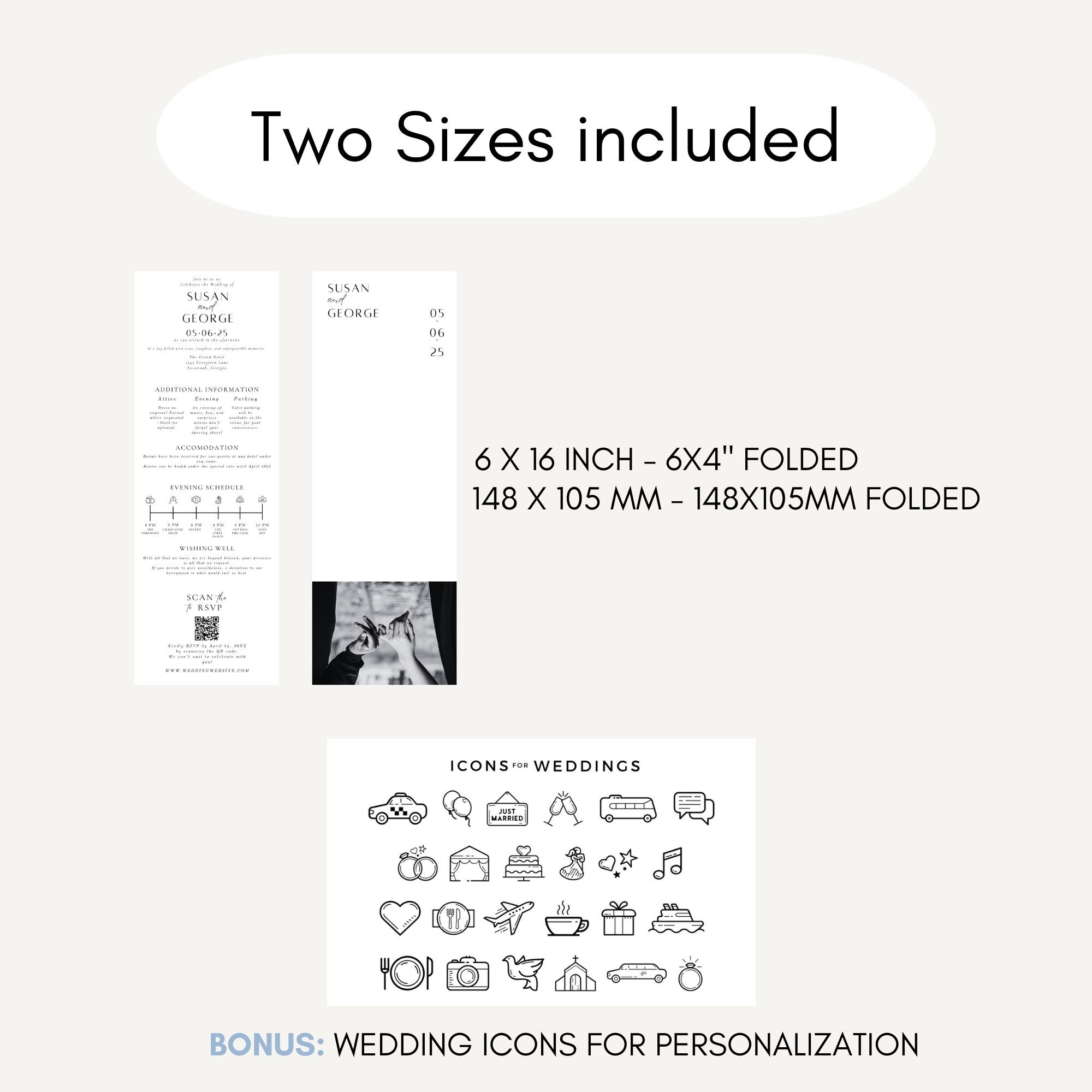 Concertina Photo Wedding Invitation, Minimal Four Fold Invite, Modern ...