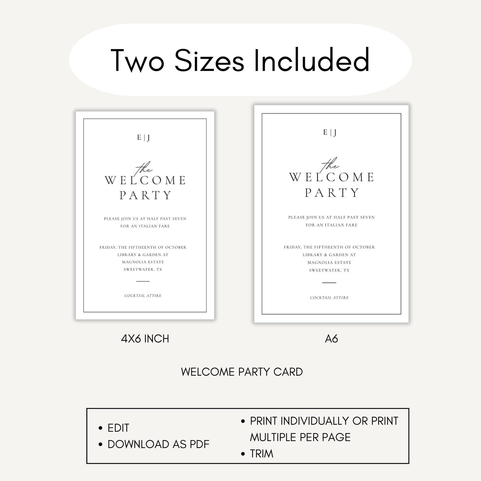 Welcome Party Invite, Monogram Wedding Template, Custom Rehearsal ...