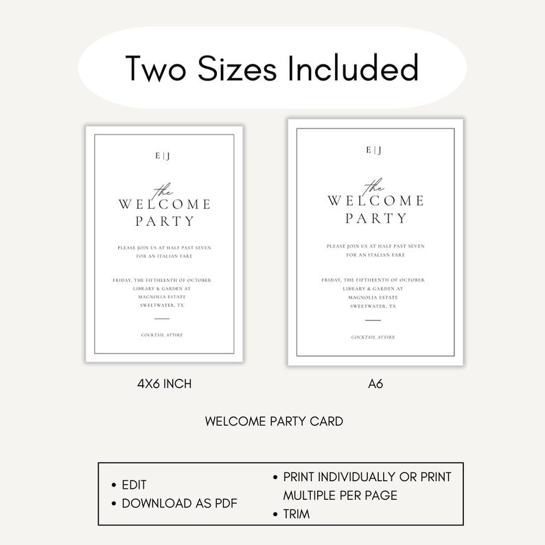Welcome Party Invite, Monogram Wedding Template, Custom Rehearsal ...