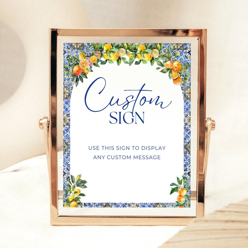 Editable Amalfi Blue Tile Custom Sign, Italian Mediterranean Decor for ...