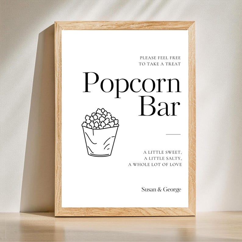 Minimal Popcorn Bar Sign, Printable Party Decor, Instant Download Canva ...