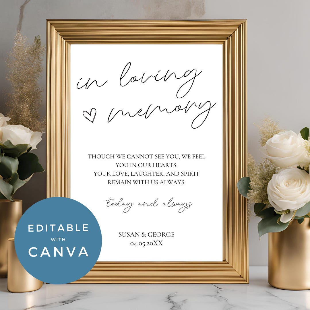 In Loving Memory Sign, Elegant Memorial Sign for Weddings, Editable ...