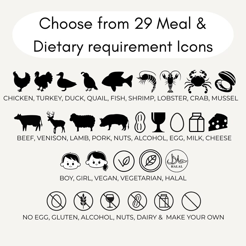 Wedding Name Place Cards With Meal Choice, Modern Flat and Folded ...