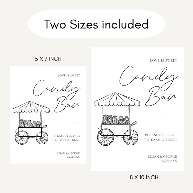 Minimal Candy Bar Sign Template, Editable Printable Wedding Hen ...