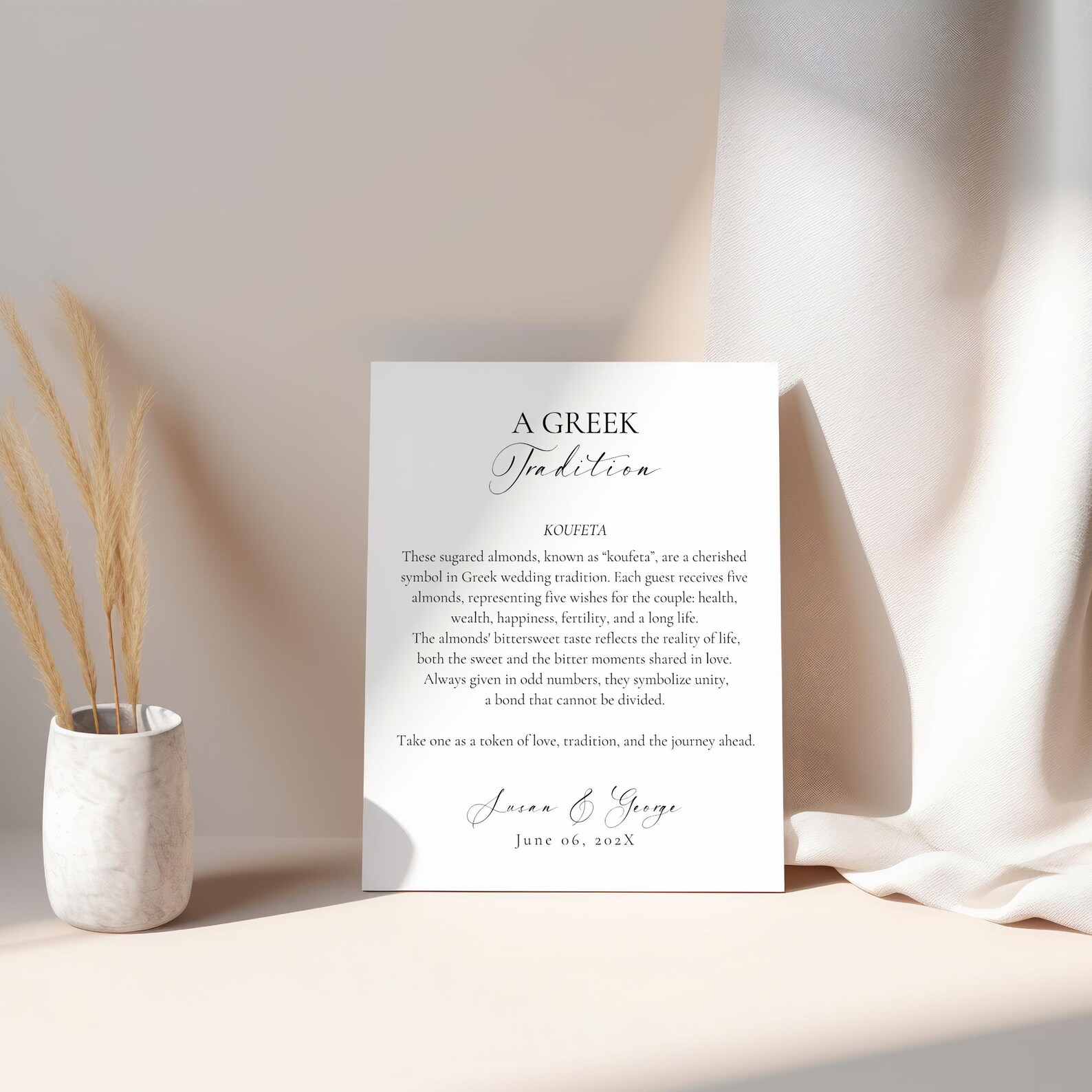 Minimal Greek Koufeta Sign, Customizable Favor Label for Jordan Almonds ...