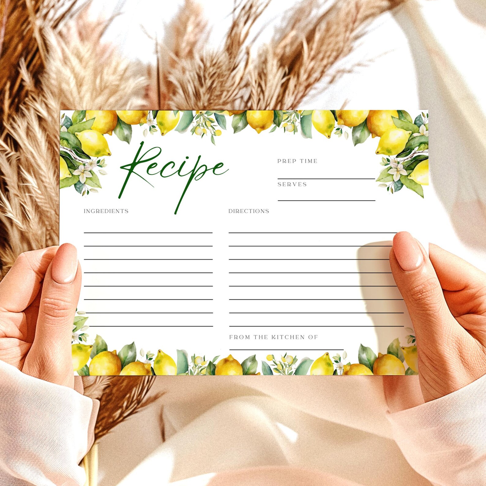 Lemon Recipe Card Template, Editable Bridal Shower Template ...