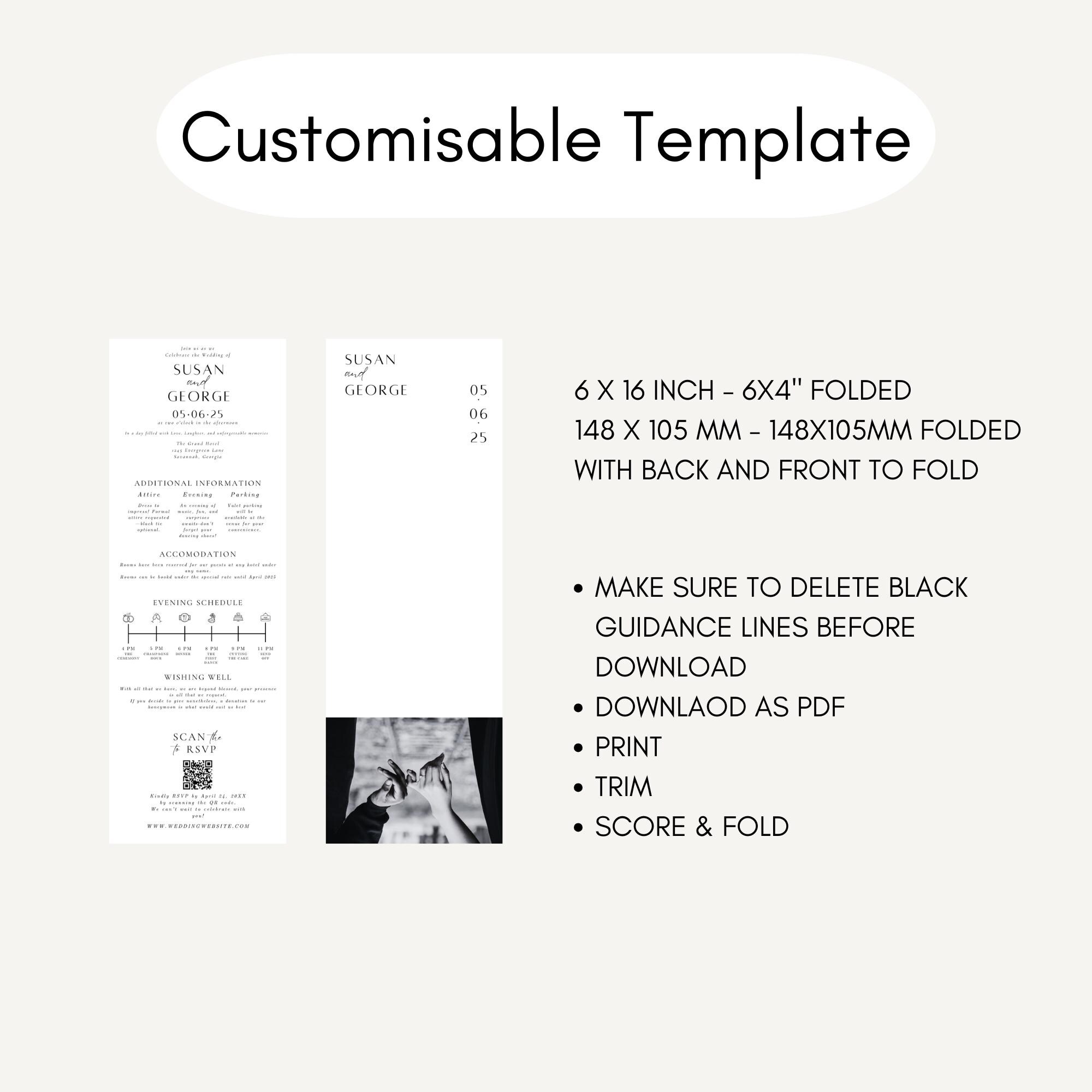 Concertina Photo Wedding Invitation, Minimal Four Fold Invite, Modern ...