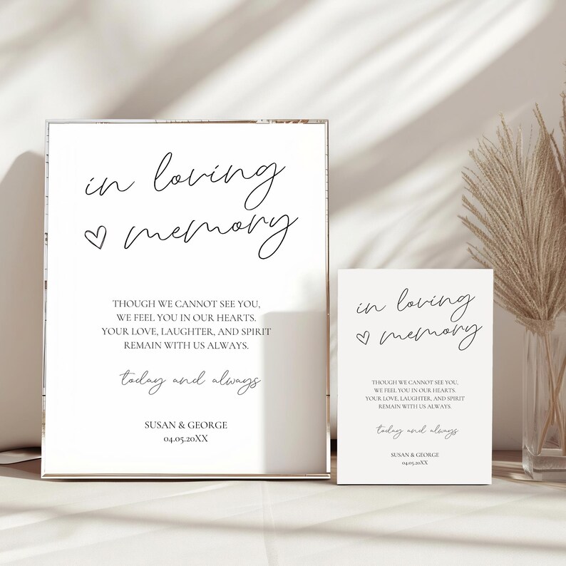 Minimal in Loving Memory Sign, Elegant Memorial Card for Weddings ...