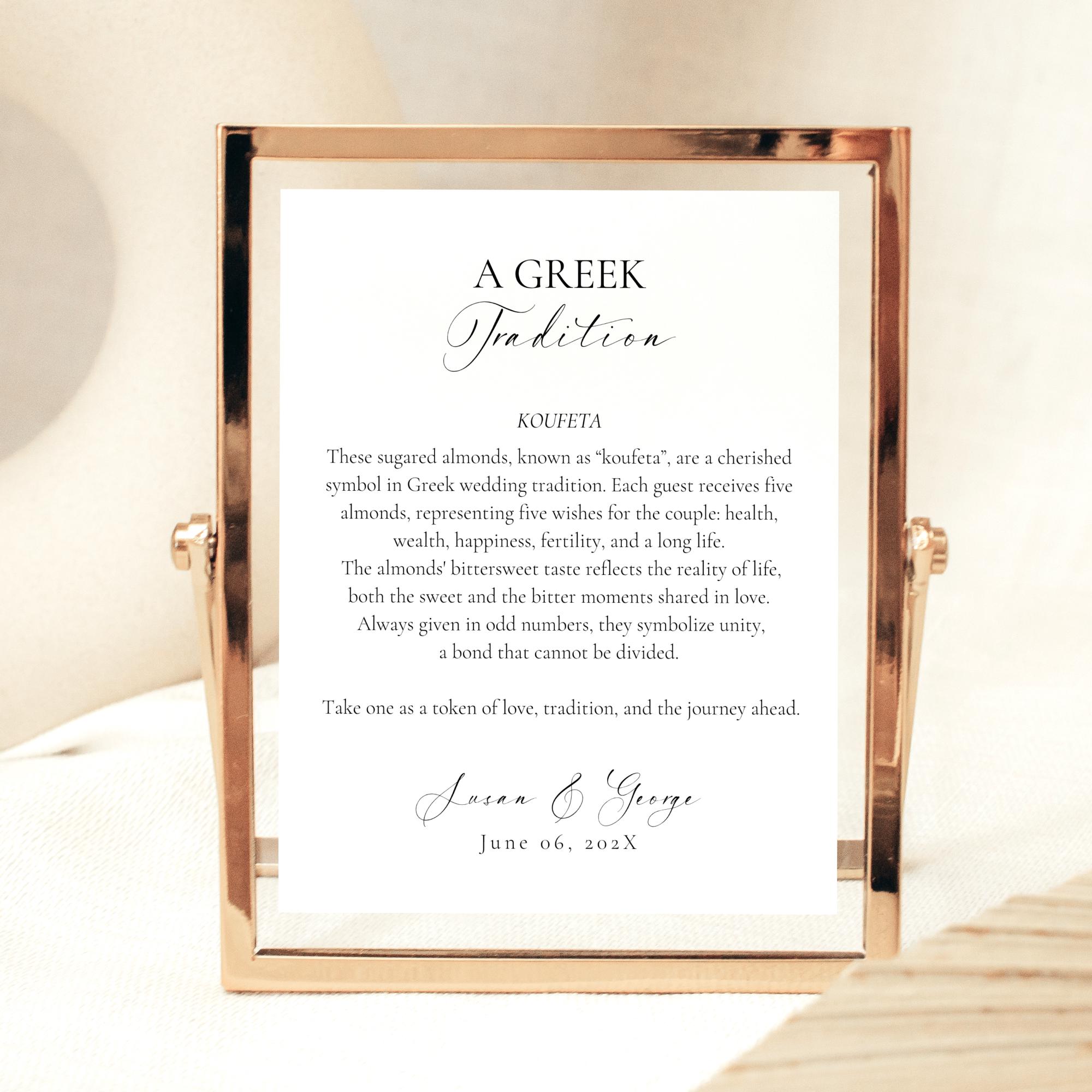 Minimal Greek Koufeta Sign, Customizable Favor Label for Jordan Almonds ...