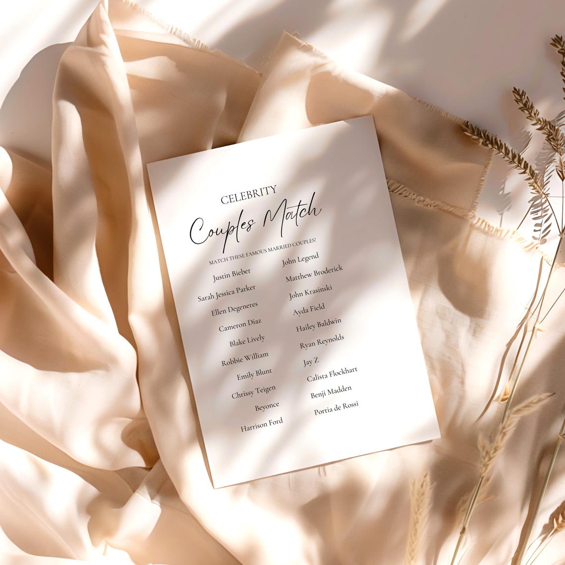 Celebrity Couples Match Game, Fun Bridal Wedding Shower Template ...