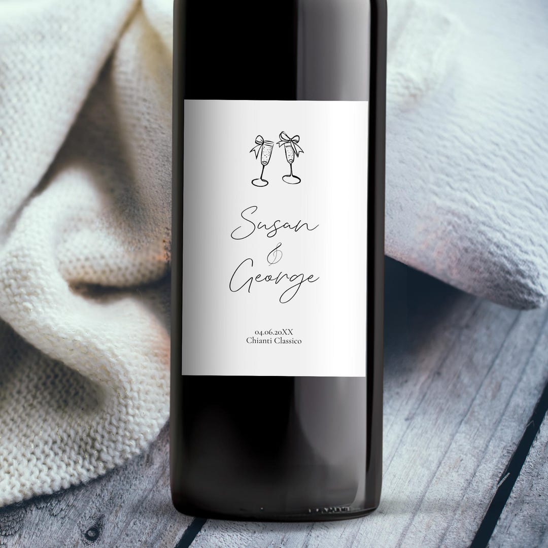 Minimal Wine Label Illustration, Custom Printable Template for Wedding ...