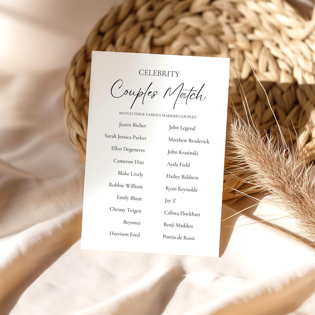Celebrity Couples Match Game, Fun Bridal Wedding Shower Template ...