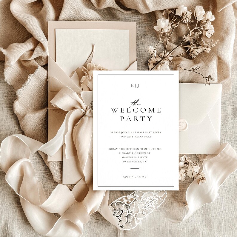 Welcome Party Invite, Monogram Wedding Template, Custom Rehearsal ...
