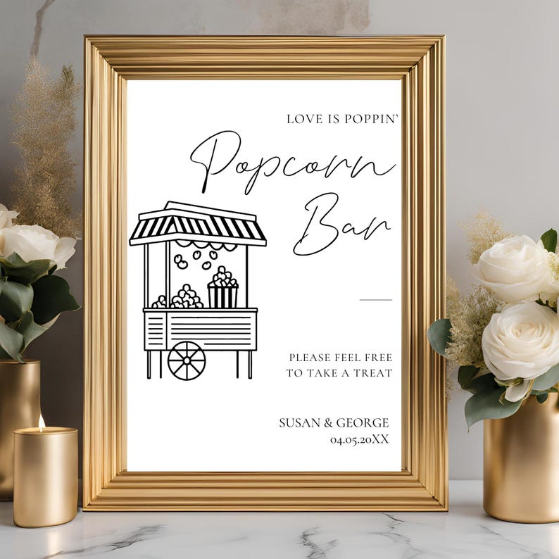 Minimal Popcorn Bar Sign, Printable Party Decor, Instant Download Canva ...