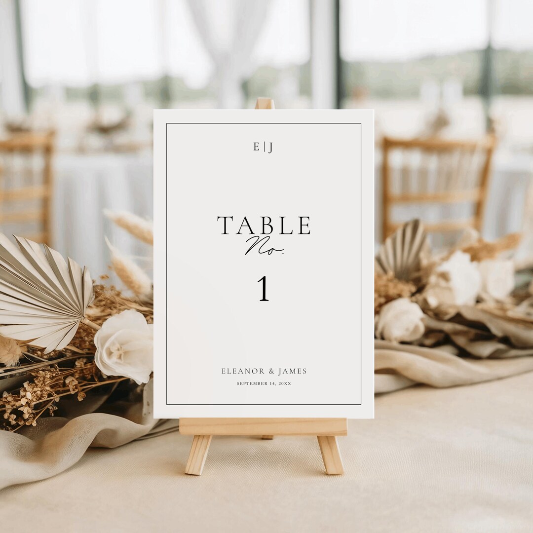 Table Number Sign, Custom Monogram Wedding Decor Template, Classic ...