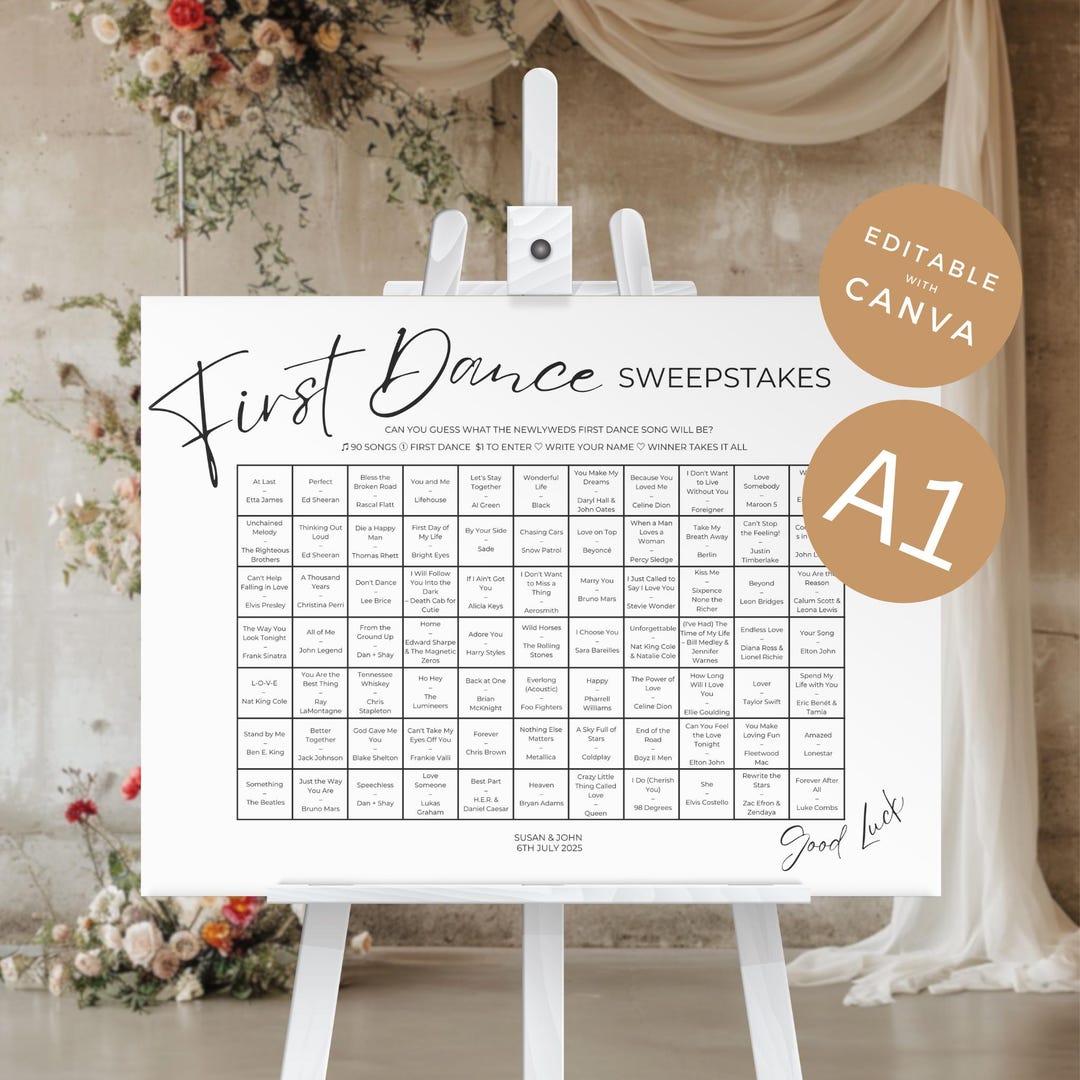 Wedding First Dance Sweepstake Game, Fun Unique Reception Activity ...