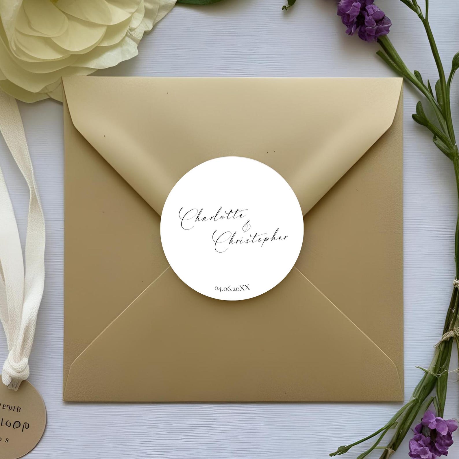 Round Minimal Name Stickers for Wedding, Personalized Circle Labels ...