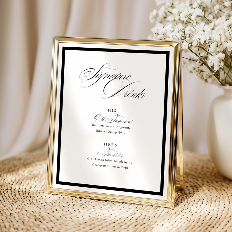 Old Money Signature Drink Sign, Elegant Cocktail Menu Template ...