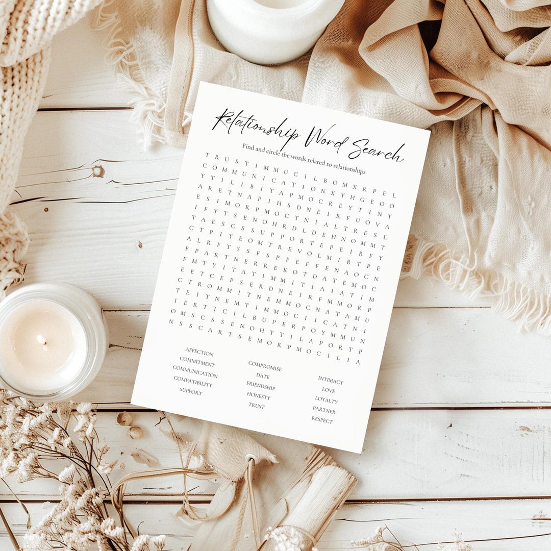 Relationship Word Search Puzzle, Unique Gift for Couples, Bridal Shower ...
