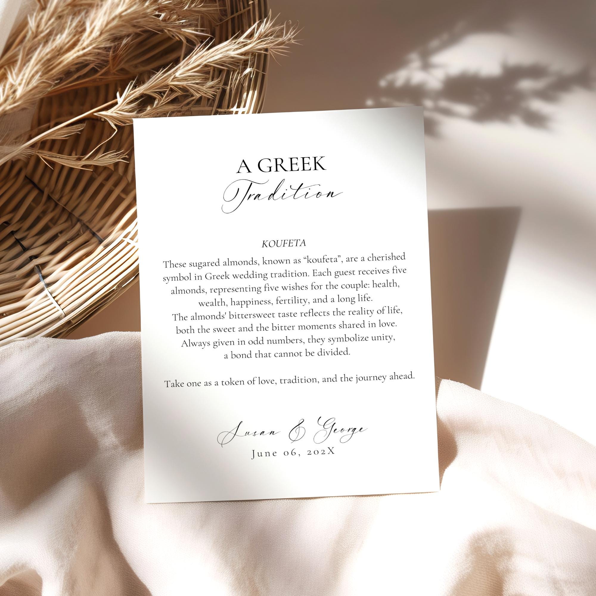 Minimal Greek Koufeta Sign, Customizable Favor Label for Jordan Almonds ...