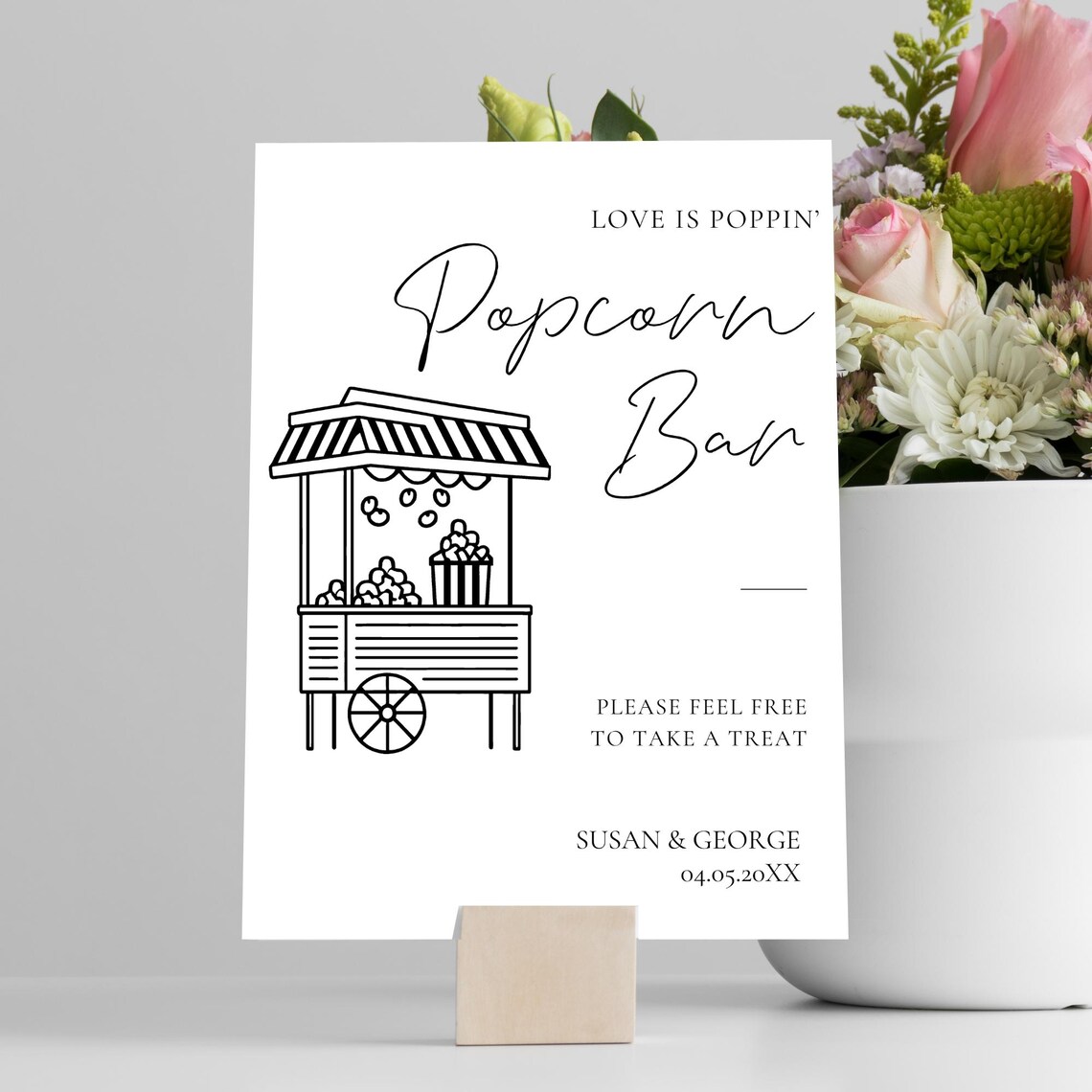 Minimal Popcorn Bar Sign, Printable Party Decor, Instant Download Canva ...