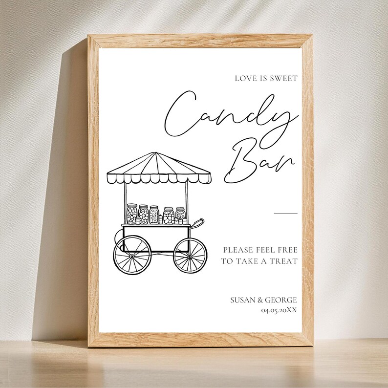 Minimal Candy Bar Sign Template, Editable Printable Wedding Hen ...