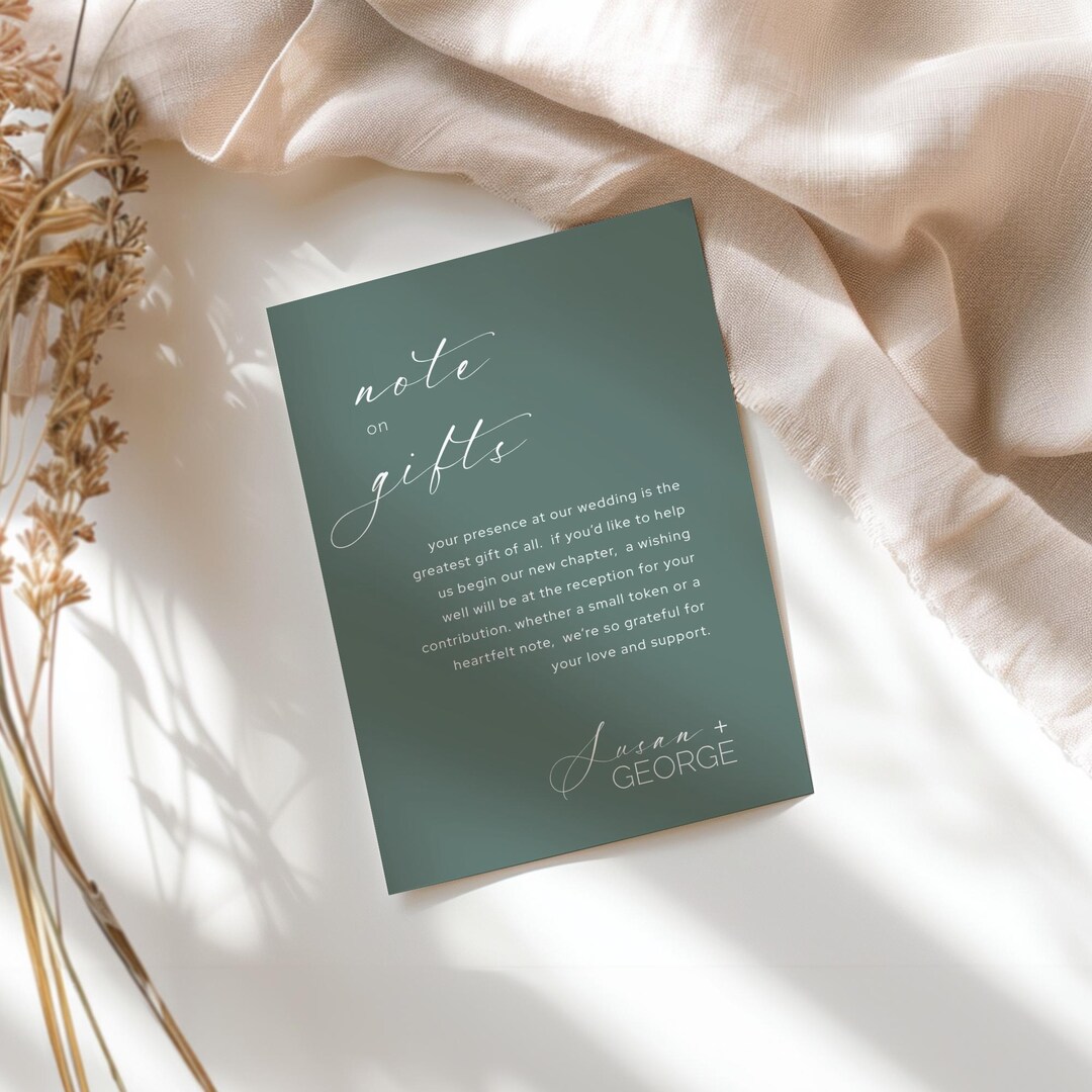 Minimal Wedding Wishing Well Card, Dark Sage Green Print Design ...