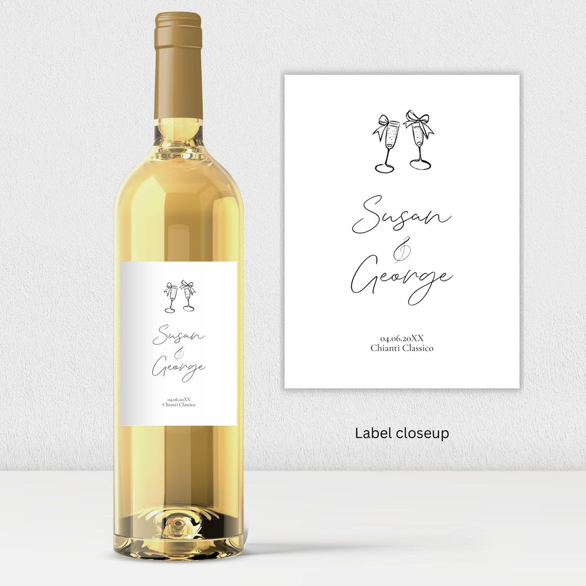 Wedding Wine Label Template Editable Canva, Minimal Illustration Bottle ...