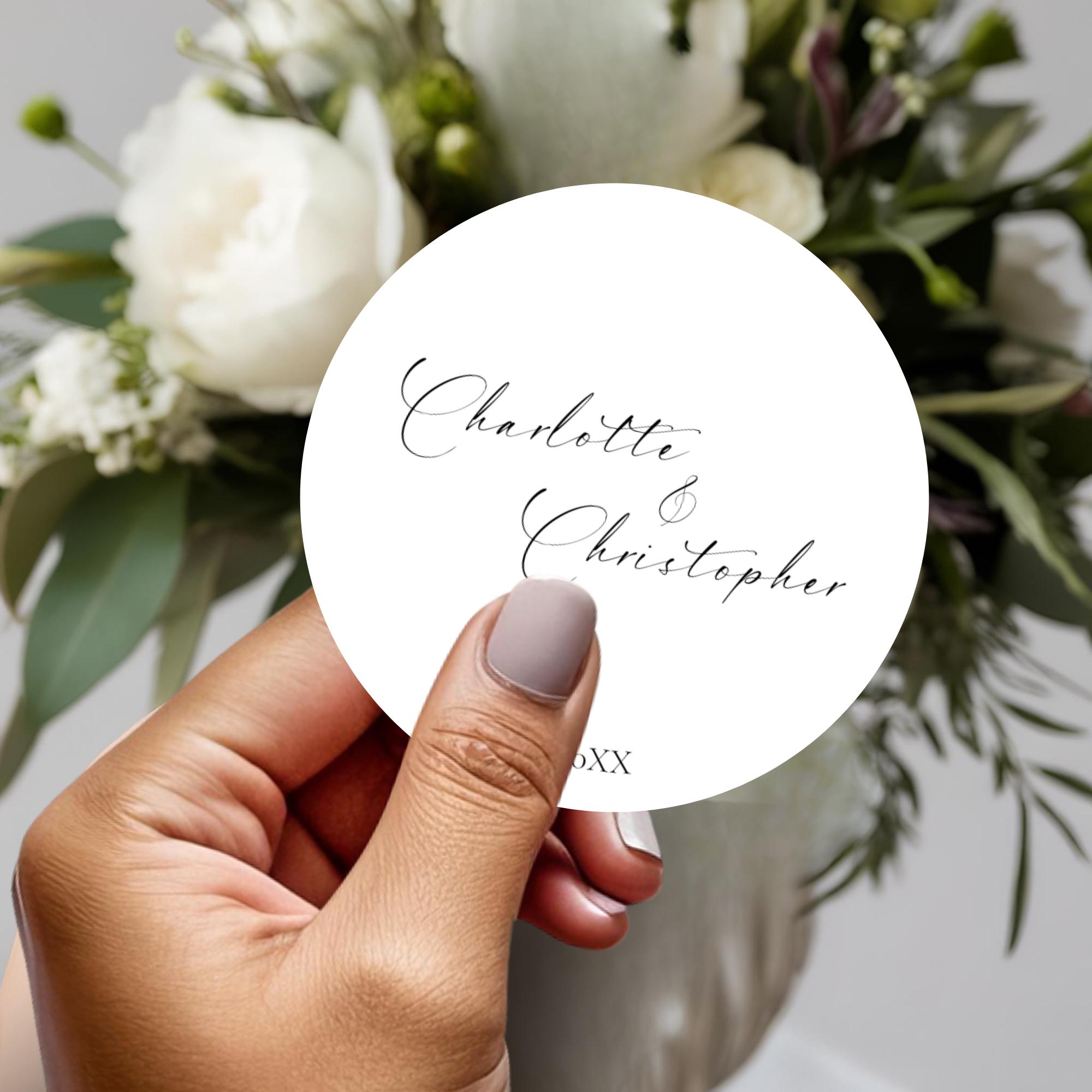 Round Minimal Name Stickers for Wedding, Personalized Circle Labels ...