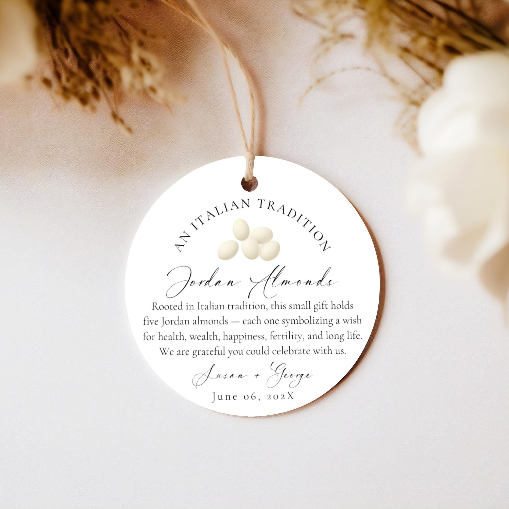 Jordan Almond Bomboniera Tag Template, Personalized Wedding Favors ...