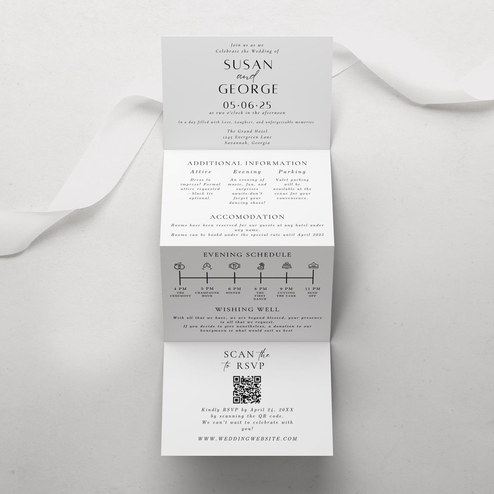 Concertina Photo Wedding Invitation, Minimal Four Fold Invite, Modern ...