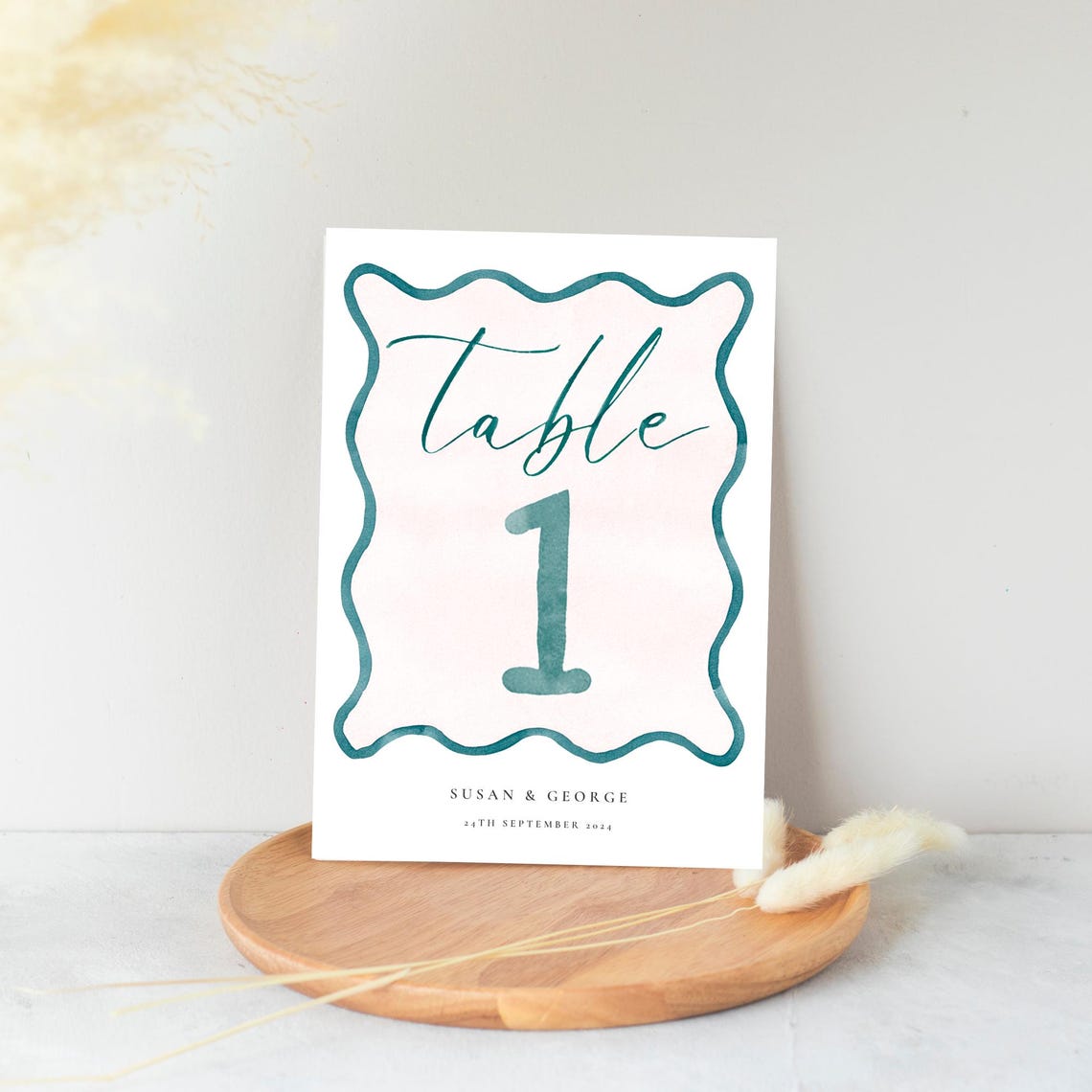 Whimsical Hand Drawn Watercolor Table Number Sign, Wavy Modern Design ...