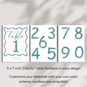 Whimsical Hand Drawn Watercolor Table Number Sign, Wavy Modern Design ...