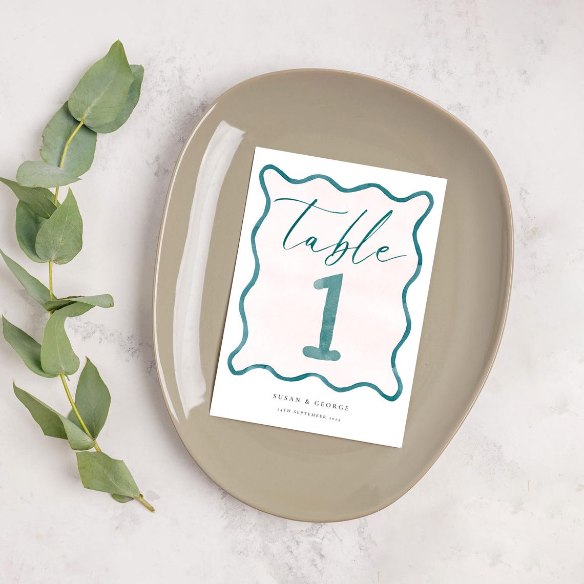 Whimsical Hand Drawn Watercolor Table Number Sign, Wavy Modern Design ...