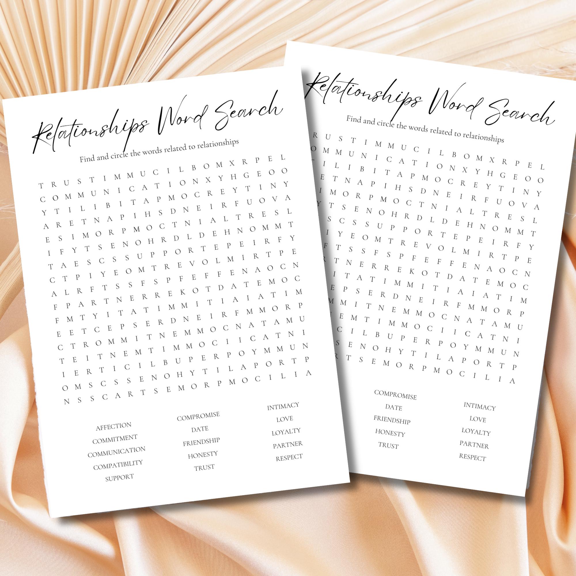 Relationship Word Search Puzzle, Unique Gift for Couples, Bridal Shower ...