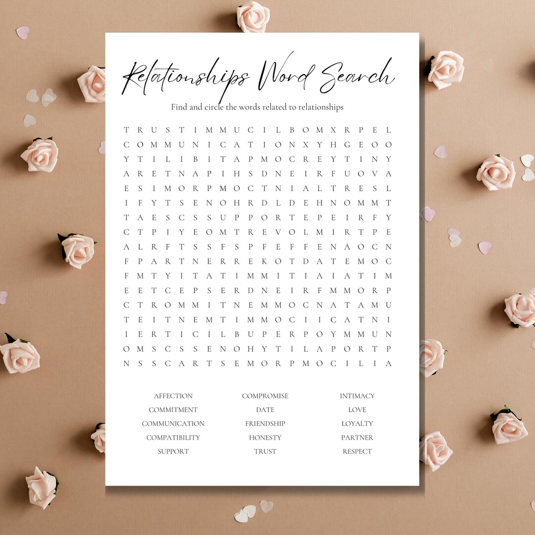 Relationship Word Search Puzzle, Unique Gift for Couples, Bridal Shower ...
