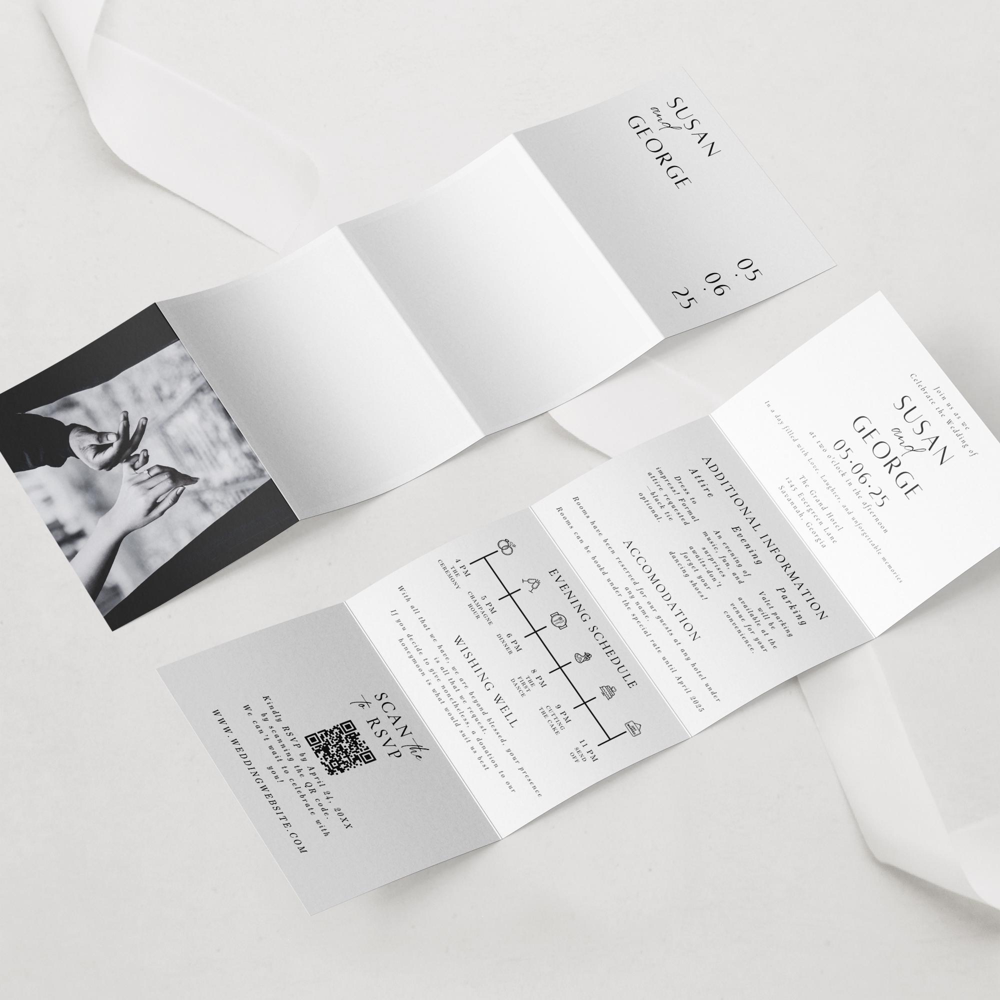 Concertina Photo Wedding Invitation, Minimal Four Fold Invite, Modern ...