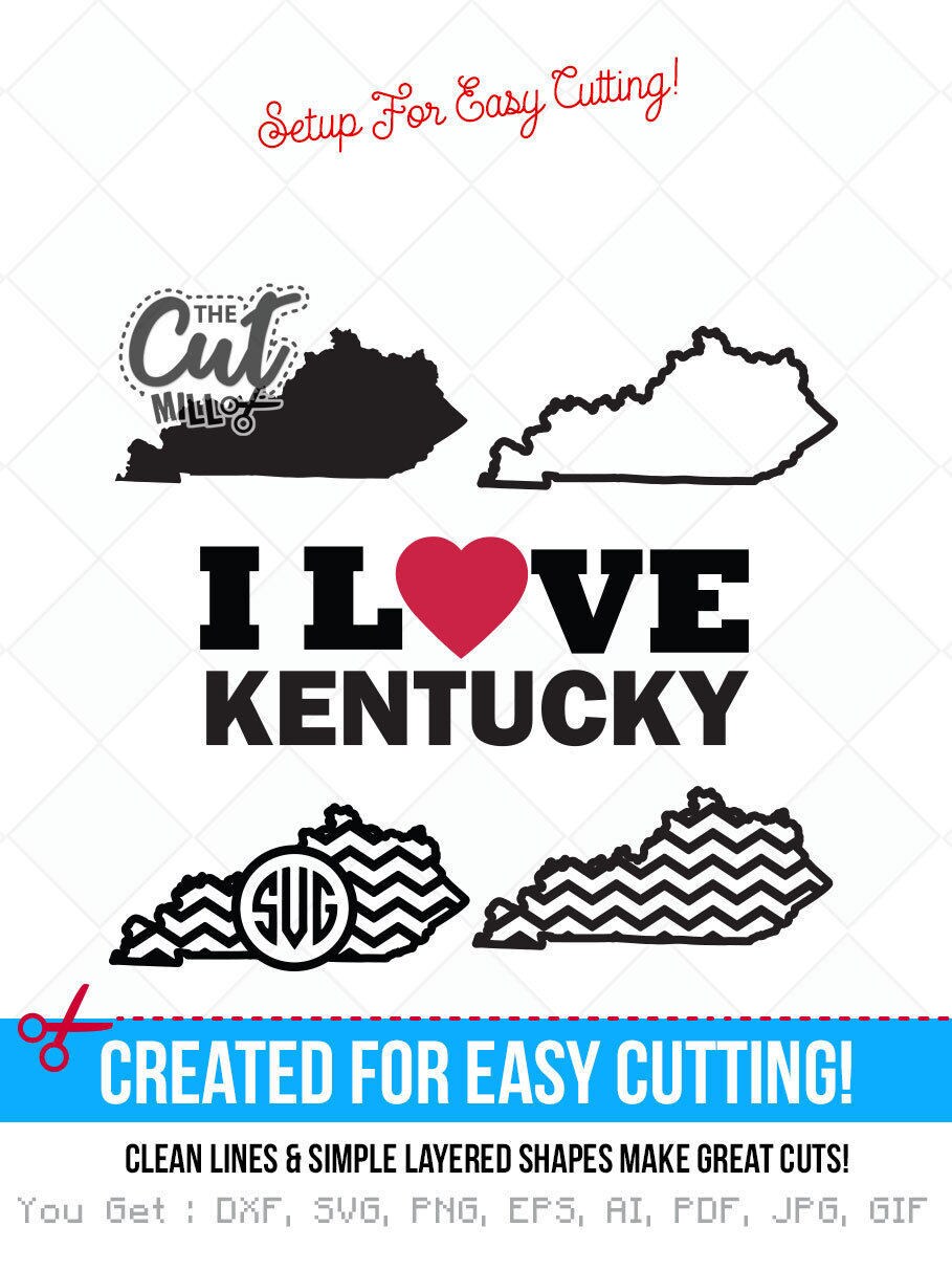 Kentucky Svg, I Love Kentucky Dxf, State Svg, Jpg, Png, Eps, Ai Cutting ...