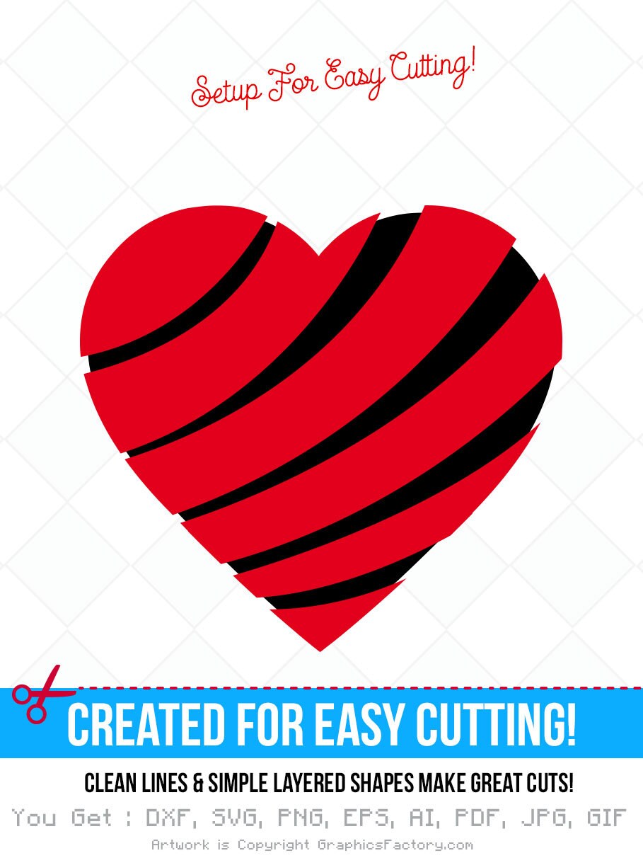 Heart Svg Sliced Heart Valentine Svg Heart Cut File Heart | Etsy