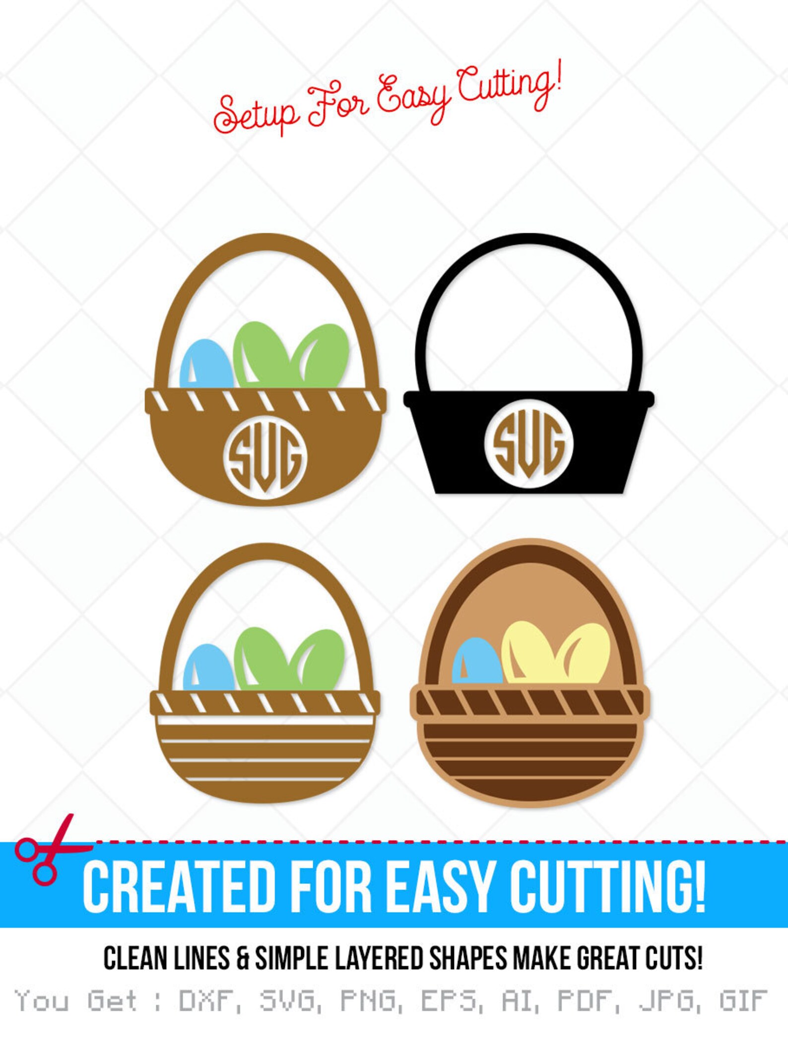 Easter Basket Svg, Easter Basket Bundle Dxf, Easter Svg, Jpg, Png, Eps ...