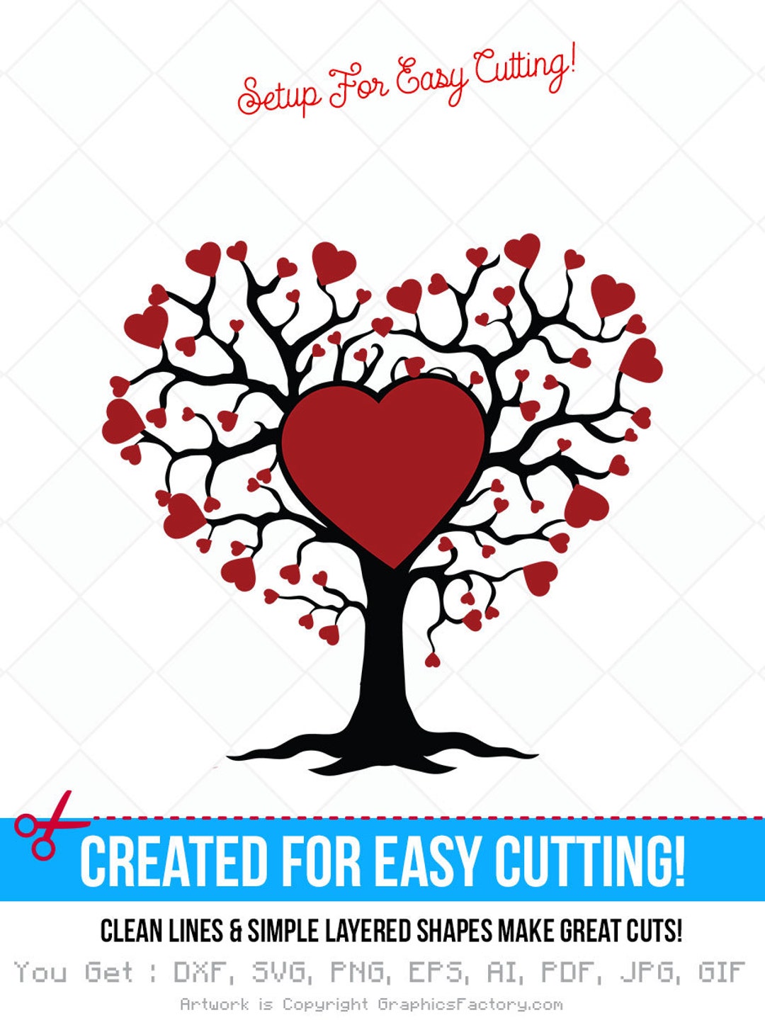 Valentine Svg, Family Tree SVG, Family Tree DXF, Cutting Files, Tree ...