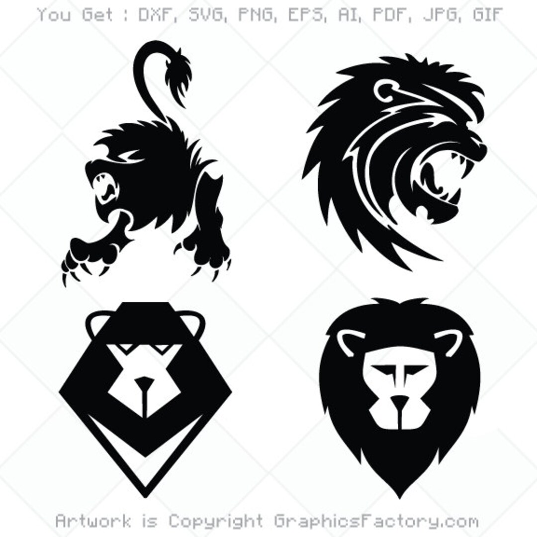 Lion SVG Cutting Files, Lion Head Clipart, Svg, Dxf, Png Silhouette ...