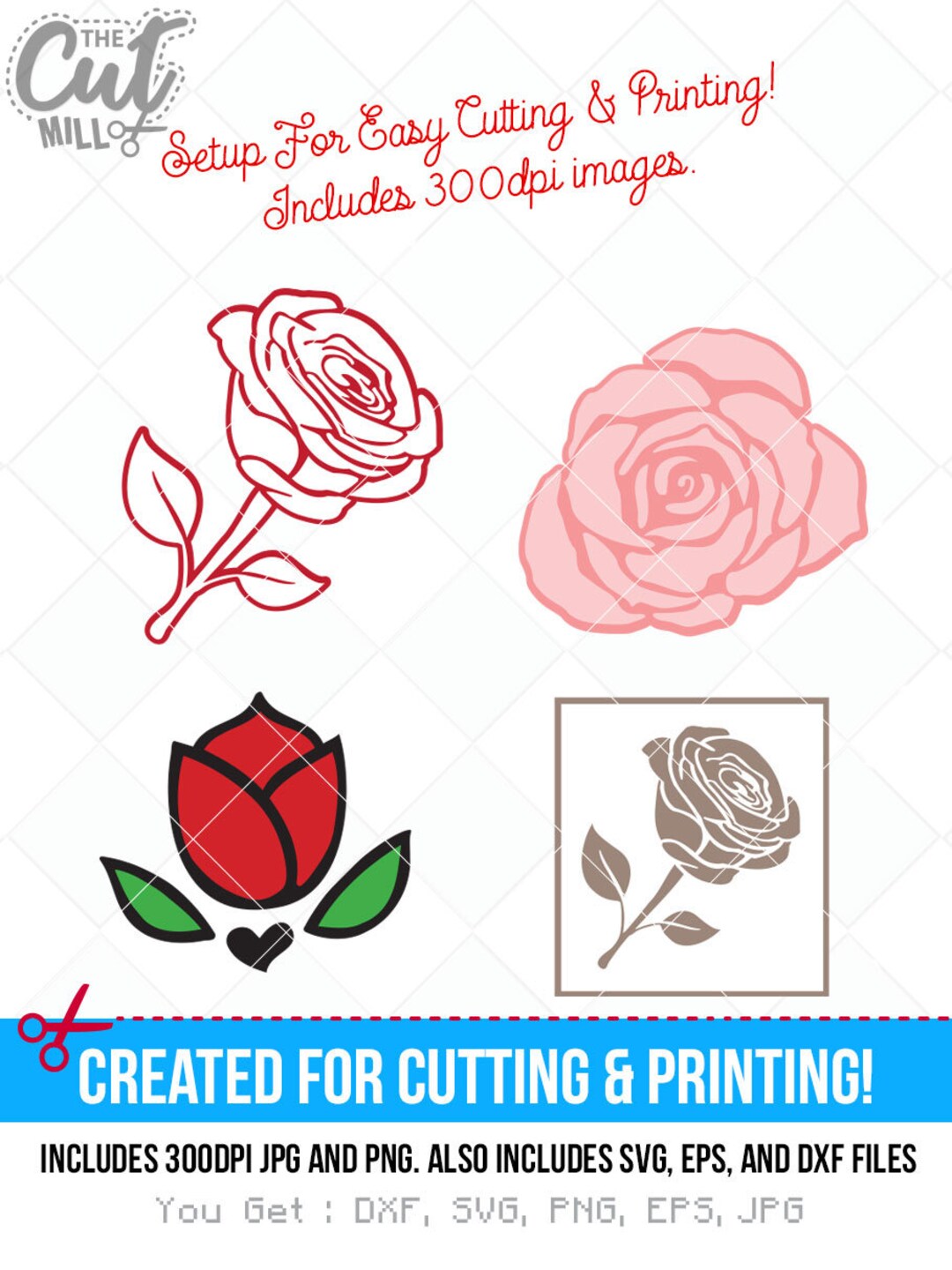 Rose Svg, Bundle of Roses Cutting Files, SVG Cut Designs, Svg, Dxf, Png ...