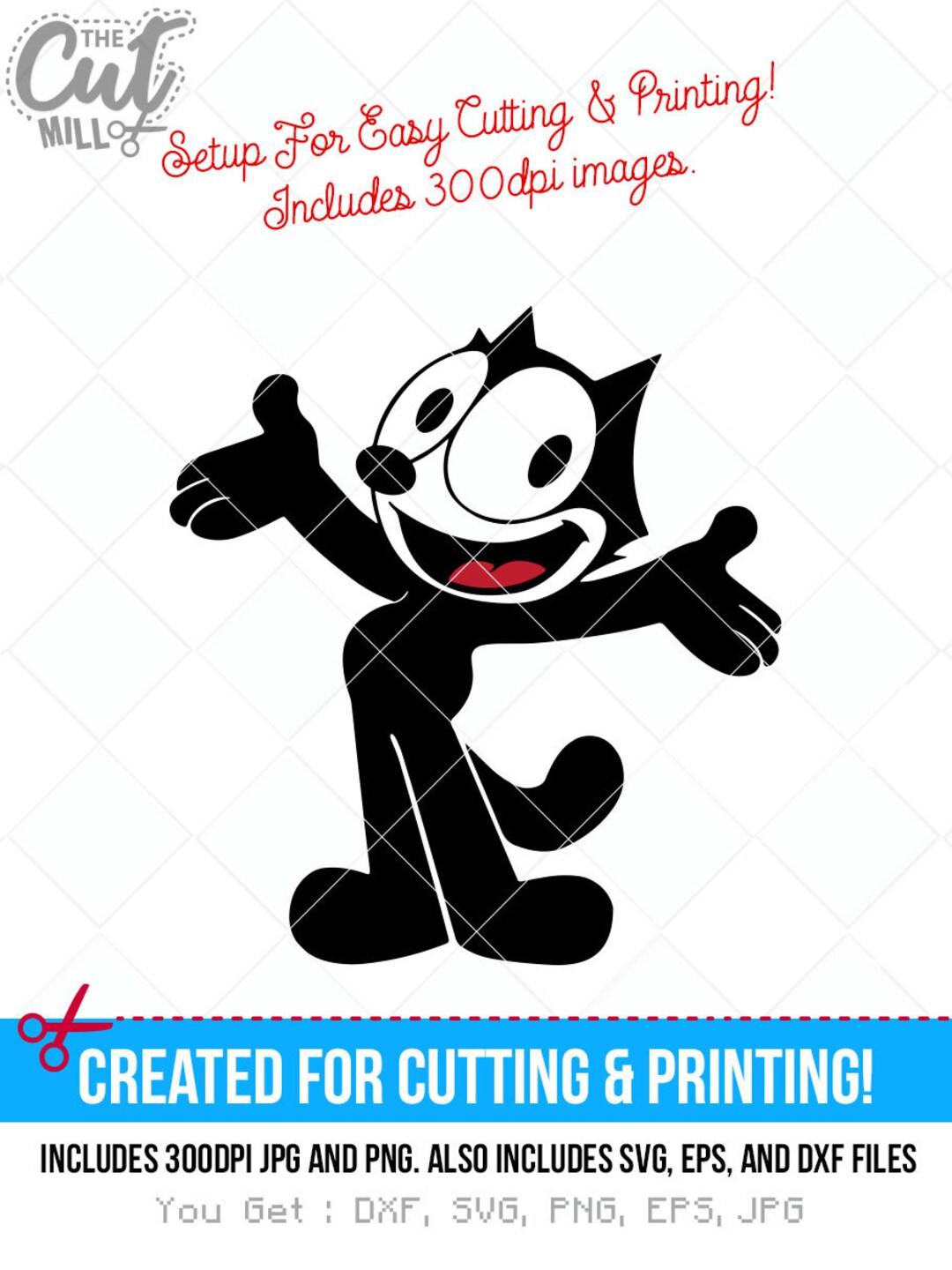 Felix the Cat Svg File, Vintage Cartoon Cat Clipart, DXF, SVG Cutting ...