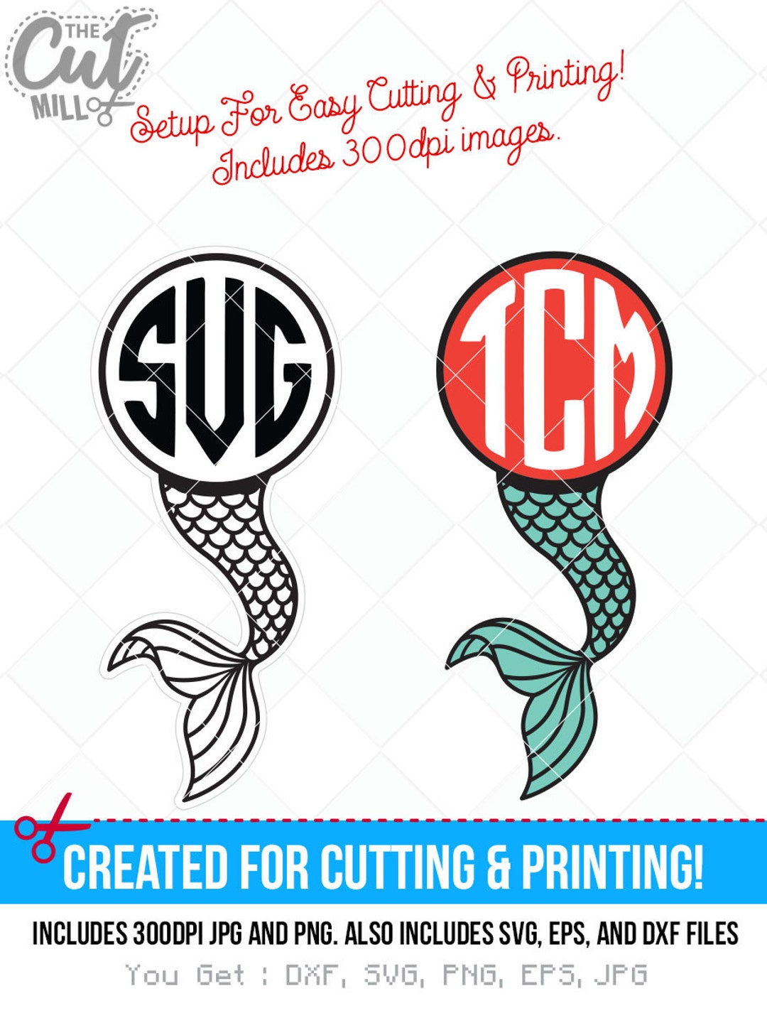 Mermaid Tail Svg, Monogram Mermaid Svg Cutting Files, Clip Art ...