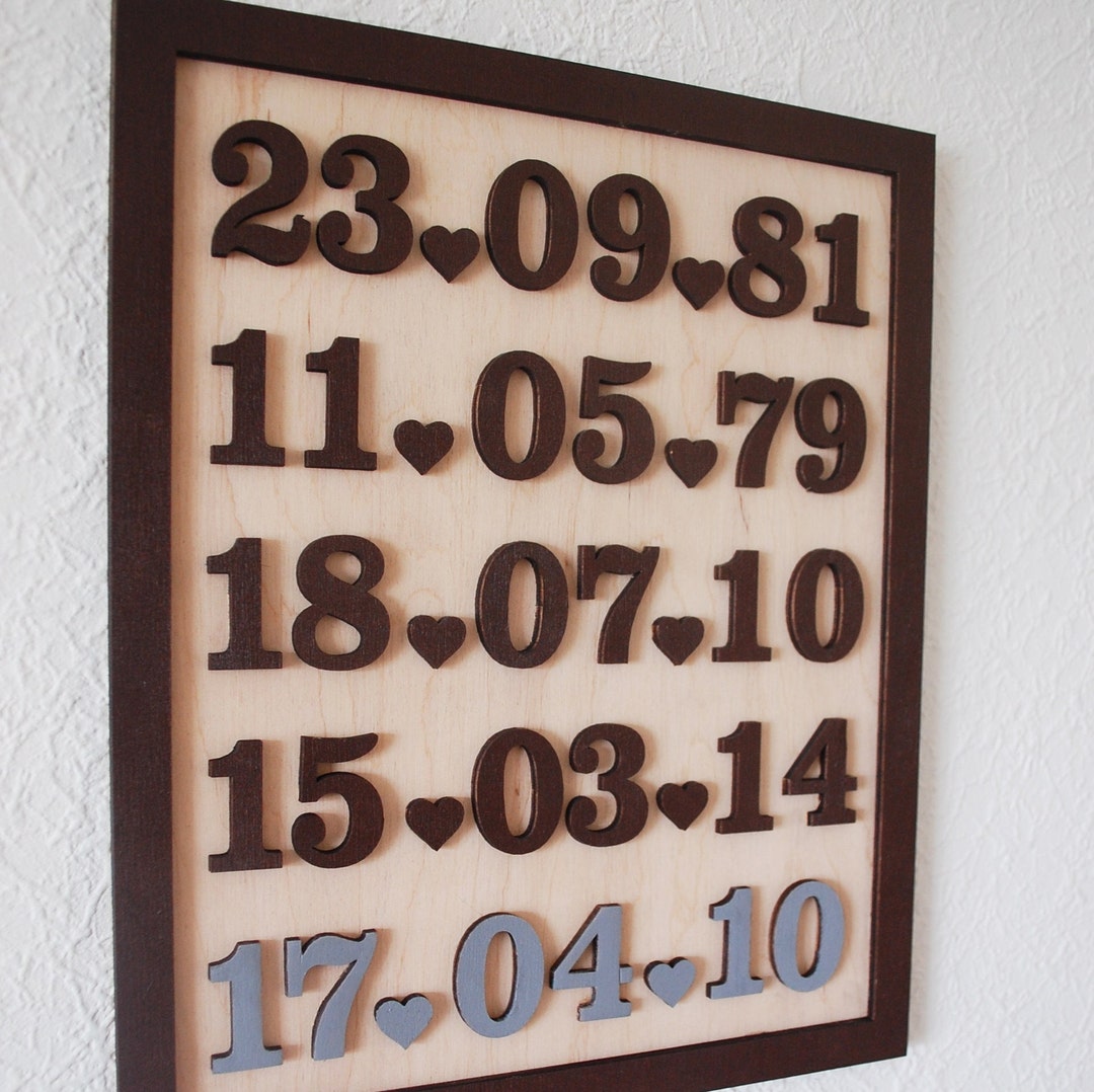 Wooden Birthday Dates Framed Custom Wall Art, Custom 5th Anniversary ...